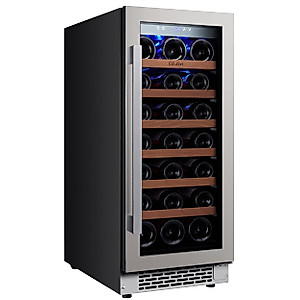 Ca'Lefort Wine Fridge, 15 Inch Wine Cooler Refrigerator with Seamless Stainless Grey Tempered Glass Door, Quiet Compressor Adjust Temp 40-65°F, Under Counter Wine Fridge 3.0 cu.ft - 33 Bottles