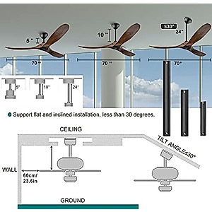 Ceiling Fan No Lights 70" Large Ceiling Fan, Outdoor Ceiling Fan for Patio, Wooden Ceiling Fan Damp Rated 3 Blade Large Airflow Indoor Outdoor Farmhouse Ceiling Fan for Exterior House Porch Gazebo