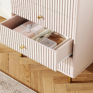 ChooChoo Dresser for Bedroom with Large Capacity, 4 Drawer Dresser with LED and Acrylic, Modern White and Gold Dresser Tall, Chest of Drawers with Storage Space for Hallway, Entryway (Pink)