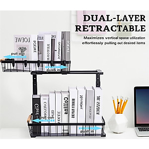 AT1nTen 2 Pack Under Sink Organizer, Sliding Cabinet Basket Organizer 2 Tier Under Bathroom Storage Rack with Hooks, Hanging Cup, Dividers, Multi-purpose Storage Shelf for Bathroom Kitchen, Black