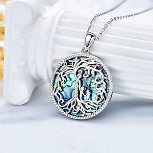 TOUPOP Gifts for Mom Mother and 2 Daughters/Sons Tree of Life Necklace 925 Sterling Silver with Abalone Shell Family Tree Pendant Jewelry Gifts for Women Mom Birthday