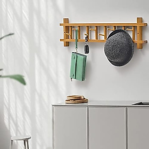 MoNiBloom Coat Rack Wall Mount 8 Pegs Long Bamboo Hooks for Hanging Backpack Coat Towel Hat Bag for Entryway, Hallway, Kitchen, Bedroom, Natural