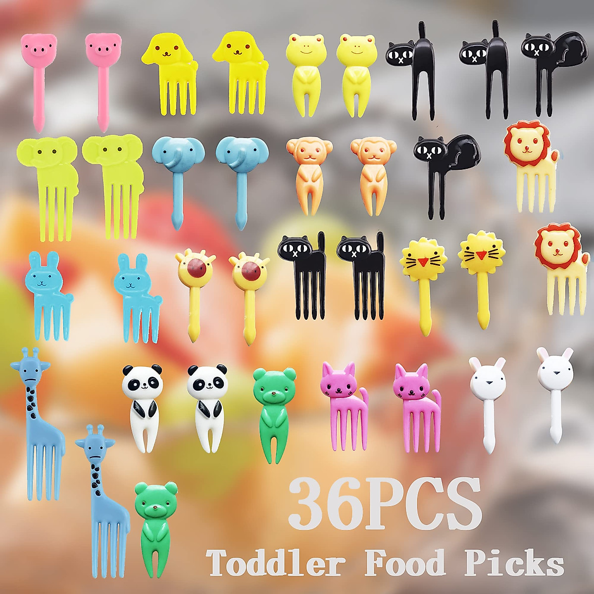 UOUYOO 36 Pcs Animal Food Picks for Kids, Cute Cartoon Animal Fruit Food Toothpicks,Reusable Lunch Picks for Kids Bento, Lunch Bento Box Picks for Toddler,kids lunch accessories