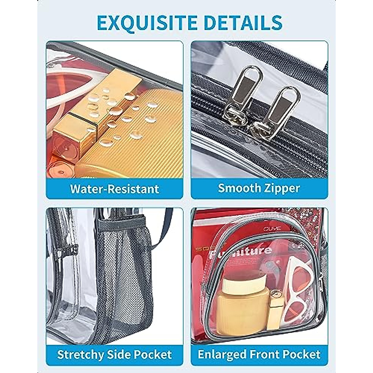 Lyingflat Clear Backpack Stadium Approved, Small Clear Backpack with Reinforced Shoulder Straps, Clear Bag Stadium Approved for Concert Sport Event Festival Work Travel -Grey