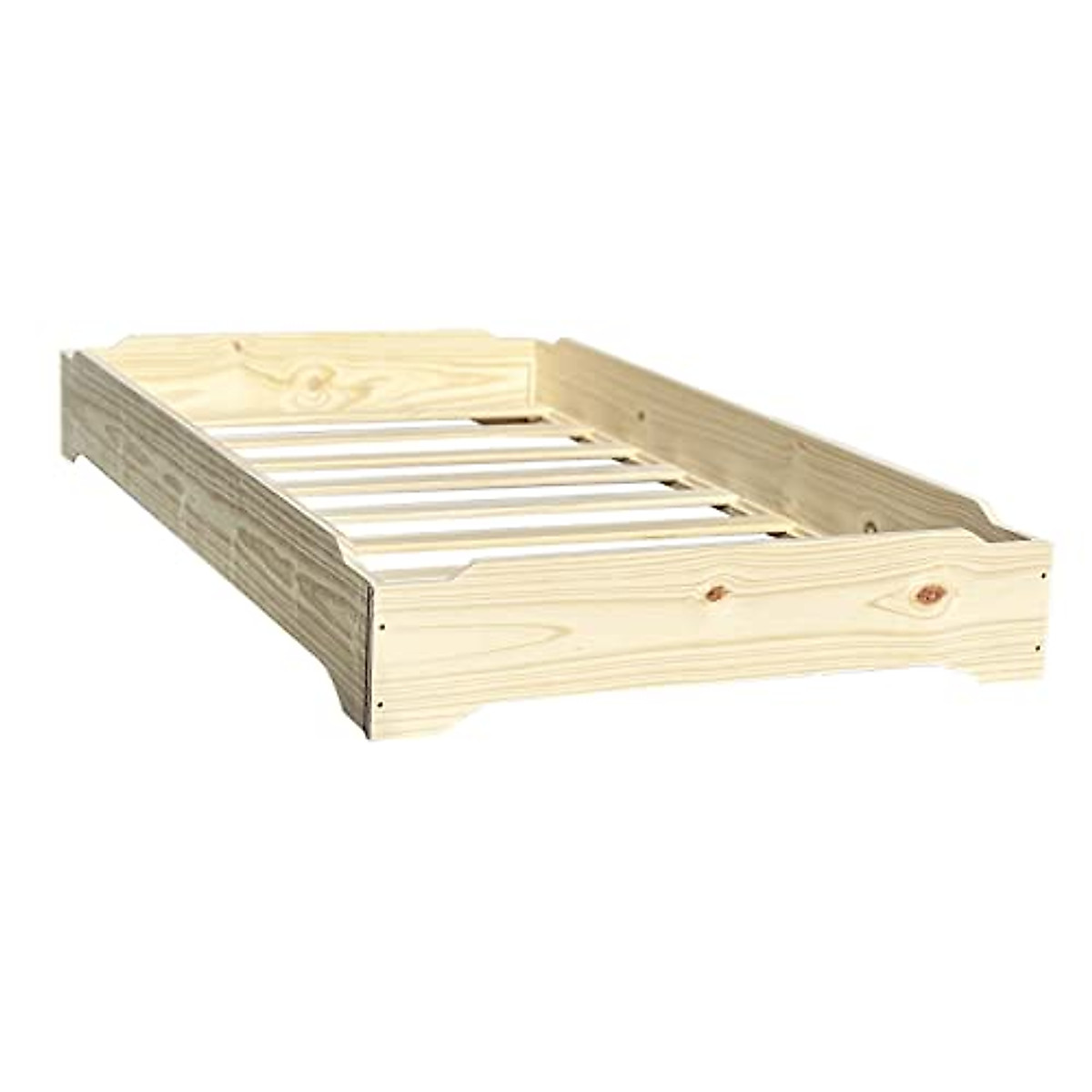 Stackable Beds - Set of Two - Twin Over Twin Wooden Bed Floorbed Frame Unfinished -Easy to Assemble Solid Pine Wooden Bed Frame