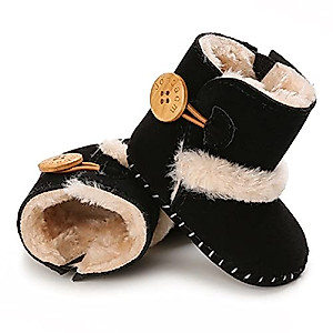 Jonbaem Newborn Baby Boys Girls Snow Winter Boots Infant Toddler Soft Sole Winter Warm Crib Booties Shoes(12-18 Months, Black)