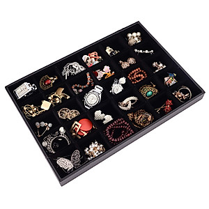 Black Velvet Stackable 36 Compartments Jewelry Tray Showcase Display Organizer Holder Rectangle Storage Box Case Containers Chest for Women Gemstone,Pendant,Key,Marble,Crystal Stone,Accessory,Diamond
