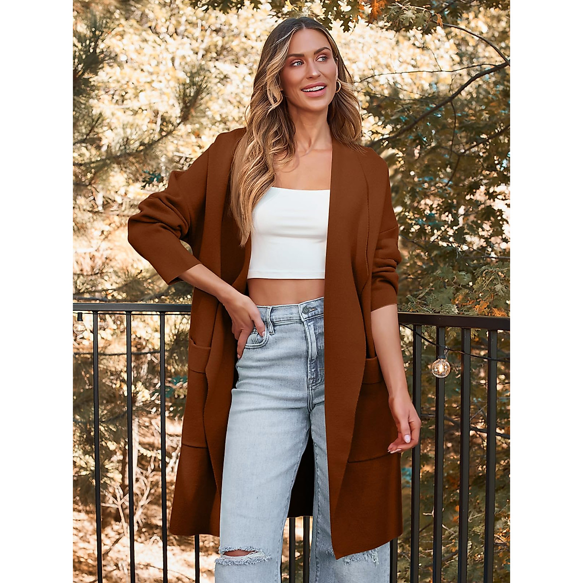 LILLUSORY Women's Oversized Dressy Cardigans 2025 Long Knit Coatigans Lightweight Winter Coat Fall Sweater Jacket Caramel