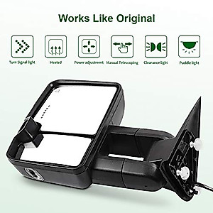 CTCAUTO Towing Mirrors Fitment For 2014-2019 for Chevy for Silverado for GMC for Sierra Tow Mirrors with Driver and Passenger Side Power Adjustment Heated with Turn Signal Light Puddle Light Black