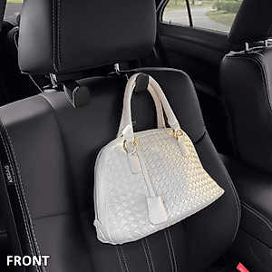 AMVOYOA Headrest Hooks for Car, Back Seat Organizer Black Leather Hanger Holder Hook, for Hanging Purses and Bags and Coats, Pack of 2