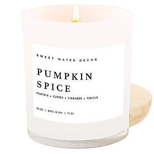 Sweet Water Decor Pumpkin Spice Soy Candle | Pumpkin | Cloves | Buttercream | Cinnamon | Smoke Embers | Vanilla Scented Candle for Home | 11oz White Jar Candle, 50+ Hour Burn Time, Made in the USA