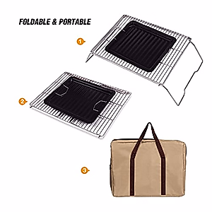 REDCAMP Folding Campfire Grill with Grill Plate, Heavy Duty Portable Camping Grill with Carrying Bag