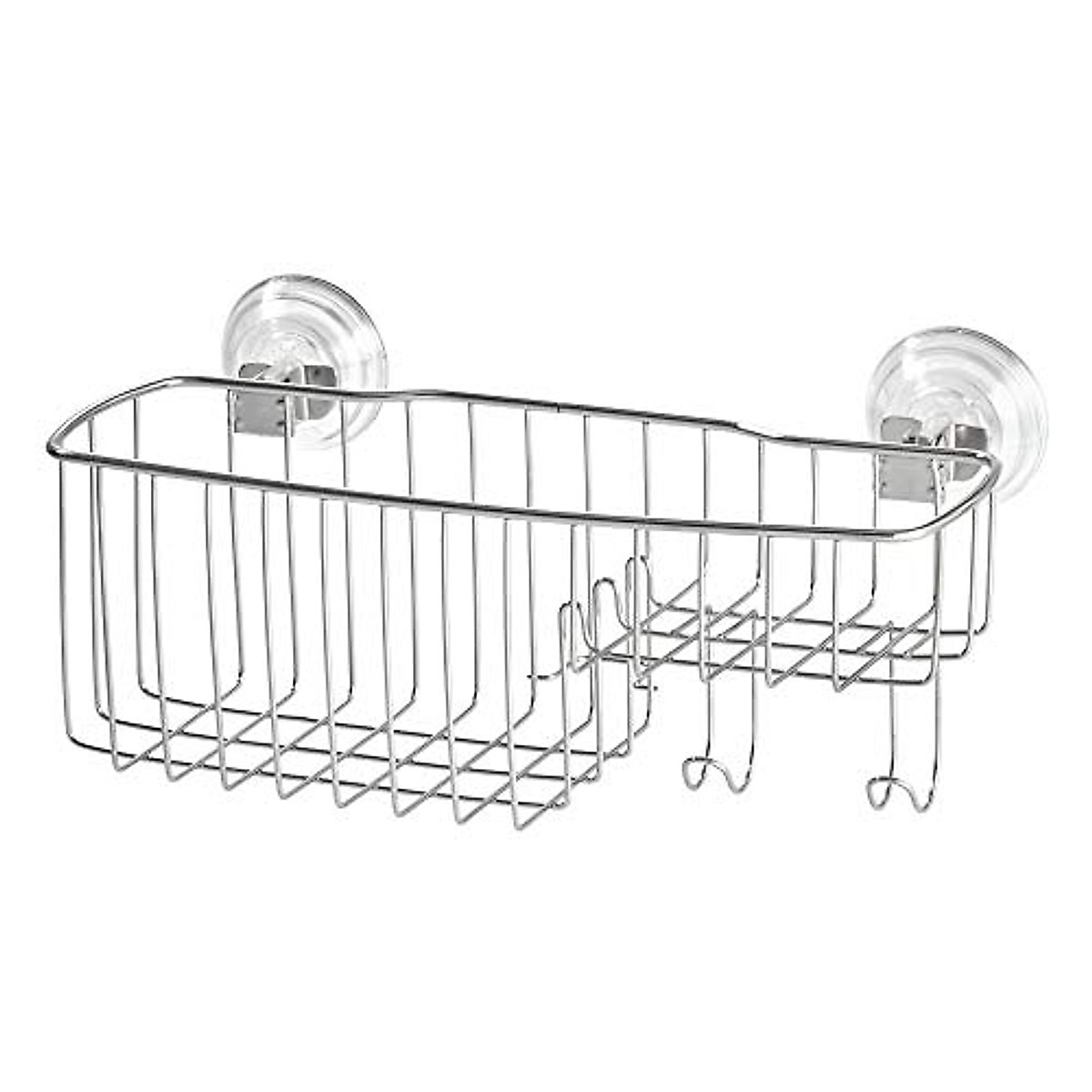 InterDesign Reo Power Lock Suction Bathroom Shower Combo Caddy Basket for Shampoo, Conditioner, Soap - Stainless Steel