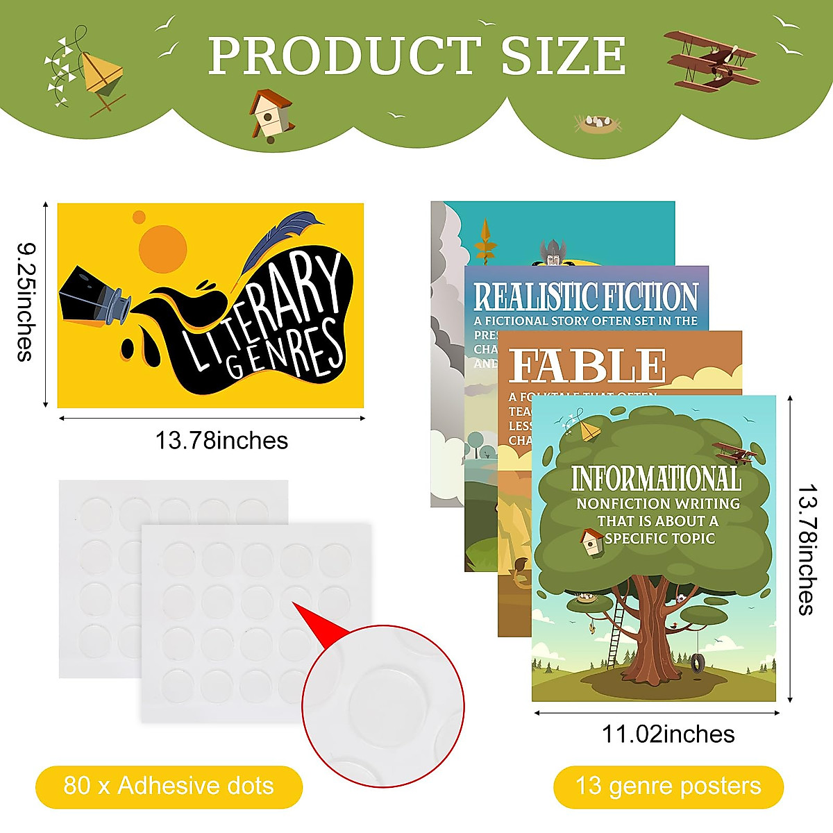 Outus Literary Genres Posters Bulletin Board Set for Classroom Literature Poster Wall Art Print Teacher Educational Art Print for High Middle School Classroom Decoration(14 Pcs, Classic)