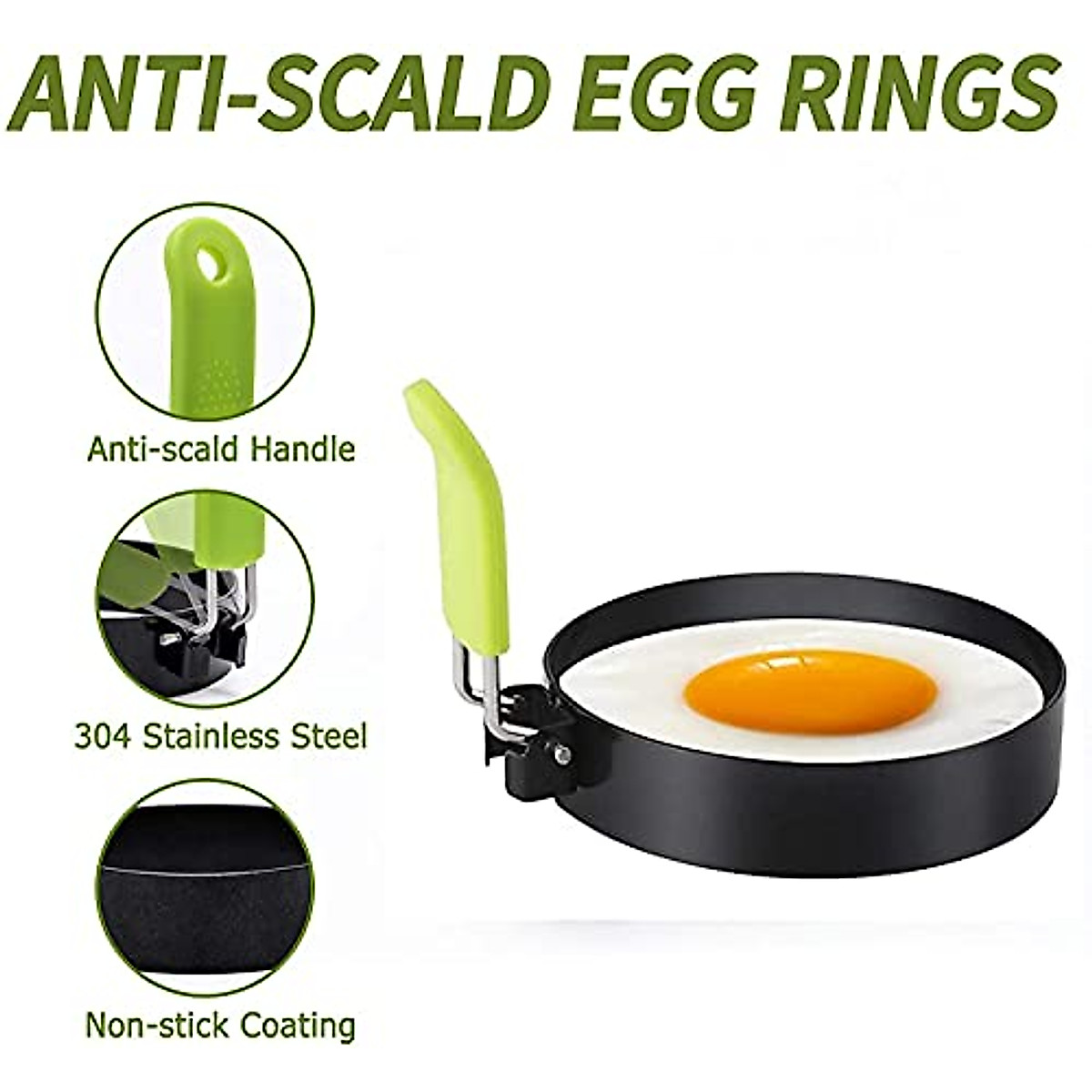 BEMINH Stainless Steel Egg Ring,2 Pcs Round Breakfast Household Egg Mold Tool Cooking Tool Omelette (New 2 Pcs)