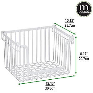 mDesign Large Stacking Wire Baskets Food Organizer Storage Metal Basket with Open Front for Kitchen Cabinet, Pantry, Cupboard, and Shelves, Organize Fruits, Snacks, and Vegetables, 2 Pack, Matte White