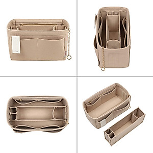 Purse Organizer Insert, Felt Purse Organizer with Zipper and Sewn Bottom Insert, Fit Speedy Neverfull Graceful,6 Sizes (Large, Beige)