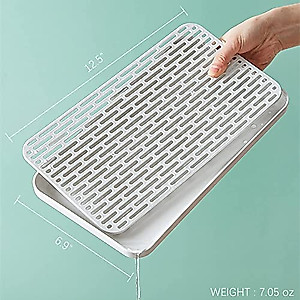 Bonilve Serving Tray & Dish Rack & Flat Drain Board, Multi-Use Tray for Serving, Fruit Drain, Cup Drain, Vegetable Drain, White & Grey, Perfect for Coffee Table, Kitchen, Outdoors (6.69W x 12.2L)