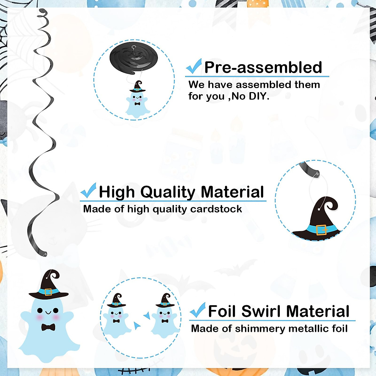 Blue Halloween Baby Shower Party Hanging Swirl Decor, Cute Ghost Cauldron Ceiling Hanging Streamer for Boy Halloween Theme Little Boo Happy Boo Day Spooky One A Little Boo is Almost Due Party Supplies