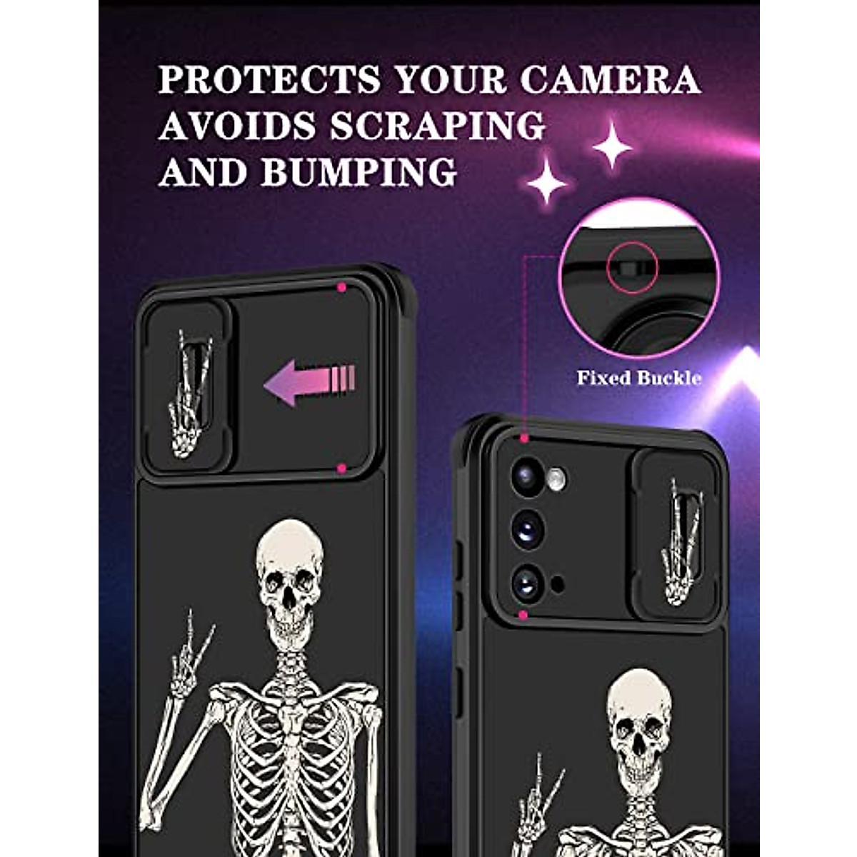 Goocrux for Samsung Galaxy S20 Case Skeleton Skull Women Girls Cute Gothic Phone Cover Cool Horror Unique Design Goth Aesthetic with Slide Camera Cover Funny Spooky Cases for Galaxy S20 5G 6.2''