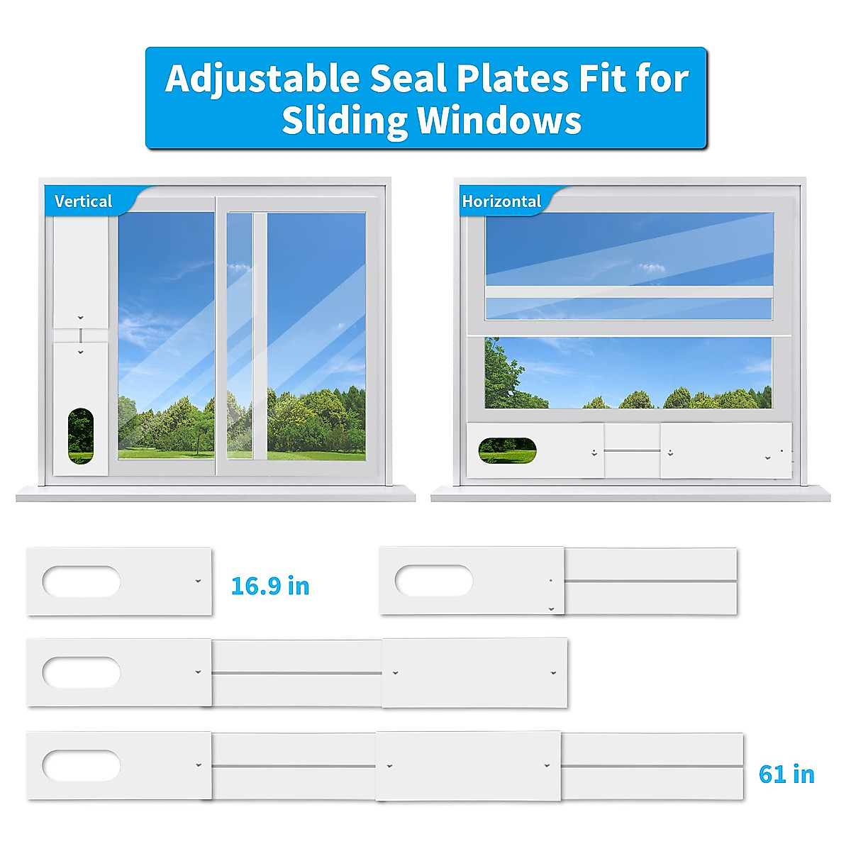 Upgraded Portable Air Conditioner Window Seal Kit, Suitable for All Exhaust Hose of 5.1 Inch/5.9 Inch, Adjustable Length AC Window Vent Kit Plates with Universal Coupler Adapter for Sliding Windows