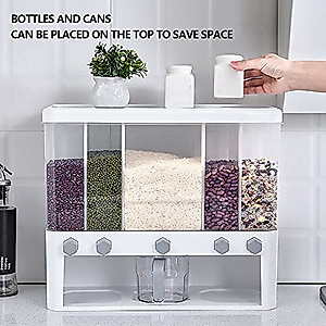 Gdrasuya10 10L Kitchen Dry Kitchen Food Storage, Dispenser Wall Mounted Cereal Rice Storage Container Tank 5-Grid