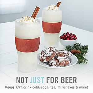 Host FREEZE Beer Glasses, Frozen Beer Mugs, Freezable Pint Glass Set, Insulated Beer Glass to Keep Your Drinks Cold, Double Walled Insulated Glasses, Tumbler for Iced Coffee, 16oz, Set of 2, Wood