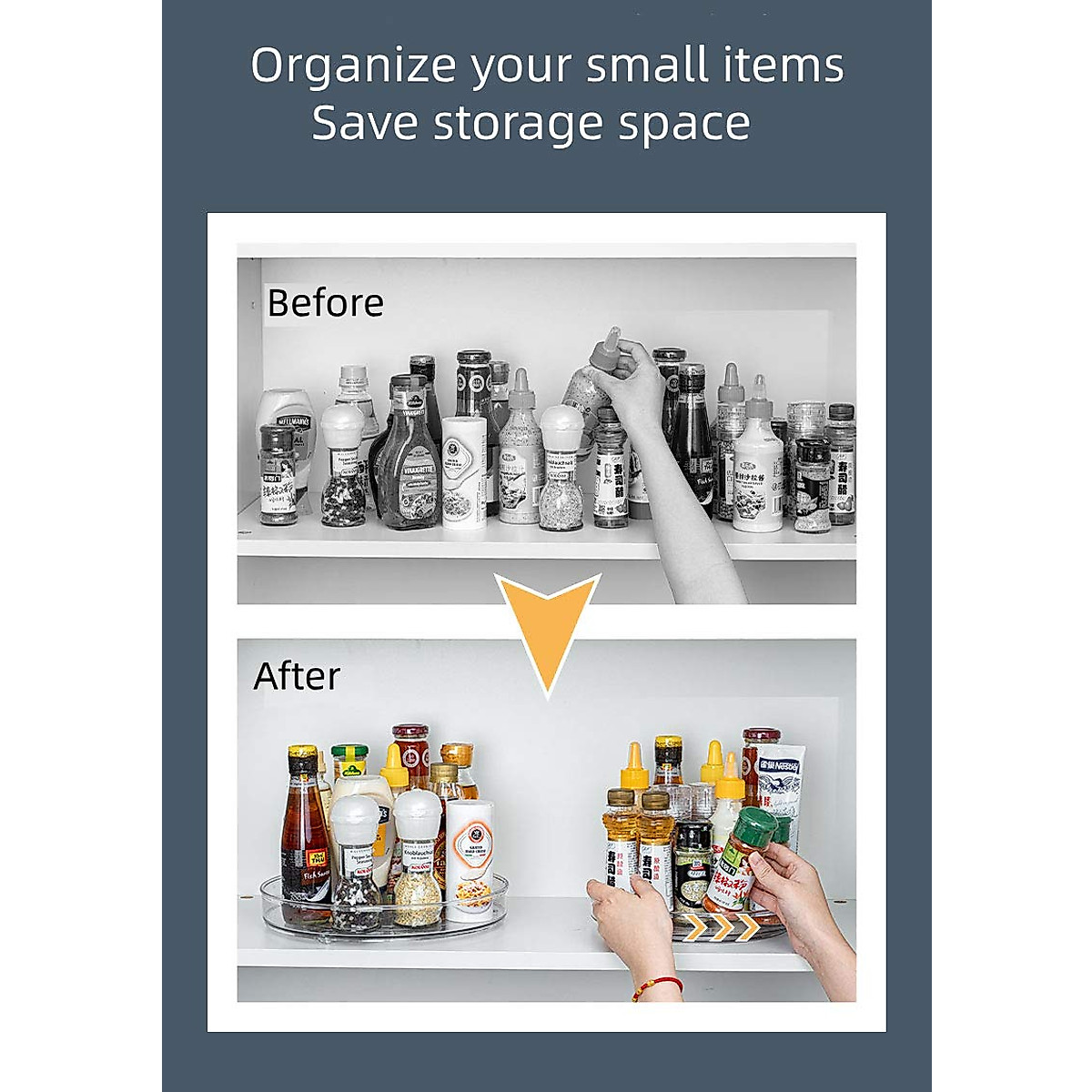 2 Pack Lazy Susan Organizer, Lazy Susan Turntable for Cabinet, PlasticTurntable Organizer Rotating Spice Rack - for Kitchen, Pantry, Bathroom, Fridge,Table, Countertop