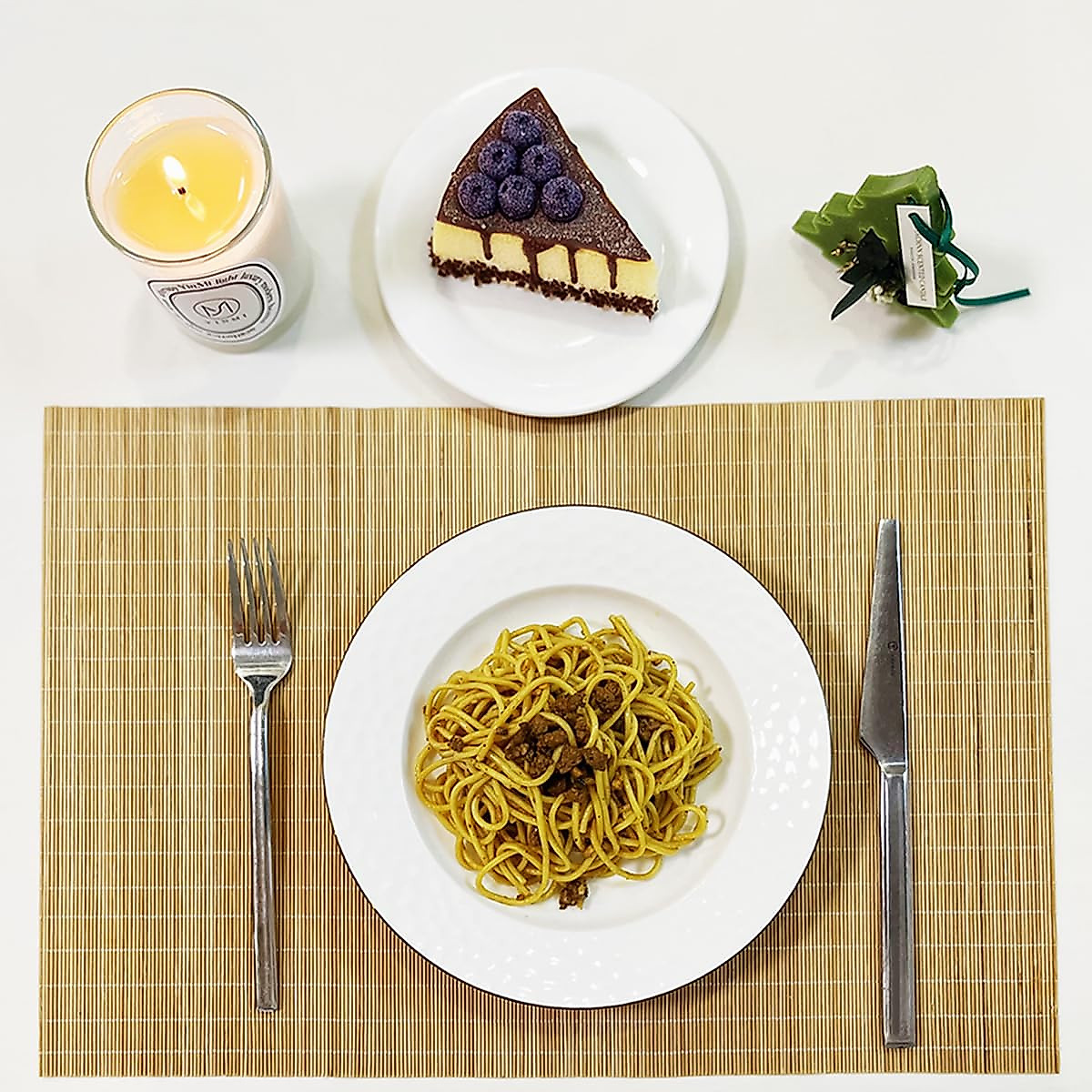 SUYUDSM Set of 8 Pcs Bamboo Placemats Woven Place Mat Sushi Rolling Mat, Durable and Anti-slip,Heat resistant Table Mats 12 x 17 Inches for Dining Room, Kitchen, Parties, Holidays