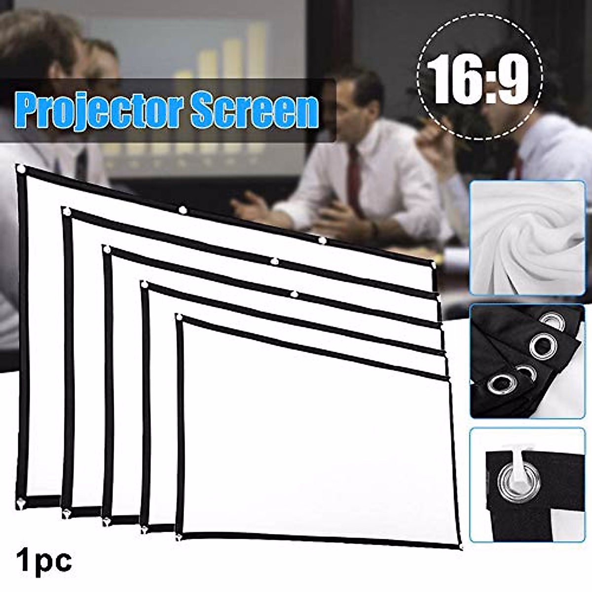 Projector Screen, White Projector Screen, 16:9 No Crease Home Theater Foldable Projection Screen 60"|72"|84"|100"|120"|150"