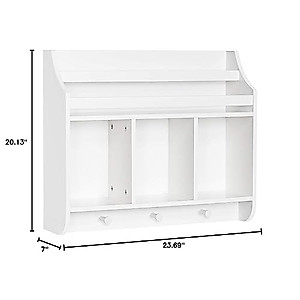 RiverRidge Kids Bookshelf with 3 Cubbies & Hooks - Book Nook Wall Bookshelf for Kids' Rooms Storage Display Rack for Toys and Games