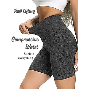 OQQ Women's 3 Piece High Waist Workout Butt Lifting Tummy Control Ruched Booty Smile Yoga Short Pants Shorts, Black Grey Avocadogreen, Medium