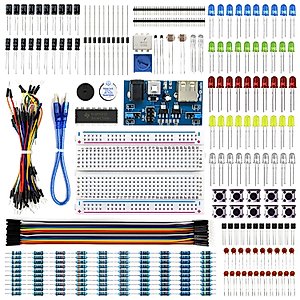 REXQualis Electronics Basic Kit w/Power Supply Module, Breadboard, Jumper Wire, LED,Resistor, comes with more than 300pcs sensors and components for fun and simple electronic projects.