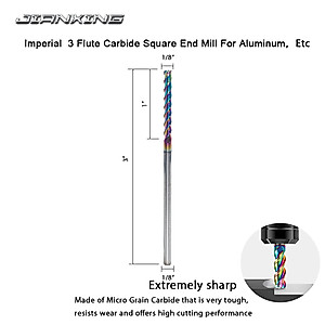 JIANXING 1/8" Extra Long Carbide Square End Mill for Aluminum, Copper Alloy, Plastic, 3" Overall Length End Mill Bits, 3 Flute HRC 55 Deg DLC Coating, CNC Router Bits (1 Pieces)