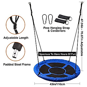 RedSwing 43" Flying Saucer Swing for Kids Outdoor, Large Round Tire Swings for Trees and Swingset, Strong Heavy Duty for Outside Playground, 500LBS Weight Capacity, Blue