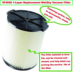 VF4000 Replacement Cartridge Filter Craftsman,for Ridgid 72947 Wet Dry Vac 5 to 20-Gallon 6-9 Gal Husky Craftsman Compatible with RV2400A RV2600B WD5500 WD0671, by NAKAO (1 Pack)