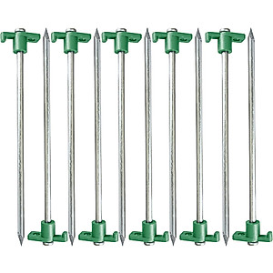 Tent Pegs Stakes T-Top Rubber Top with Heavy Duty Steel Nail Ground Spikes 10" Long 10-Pack