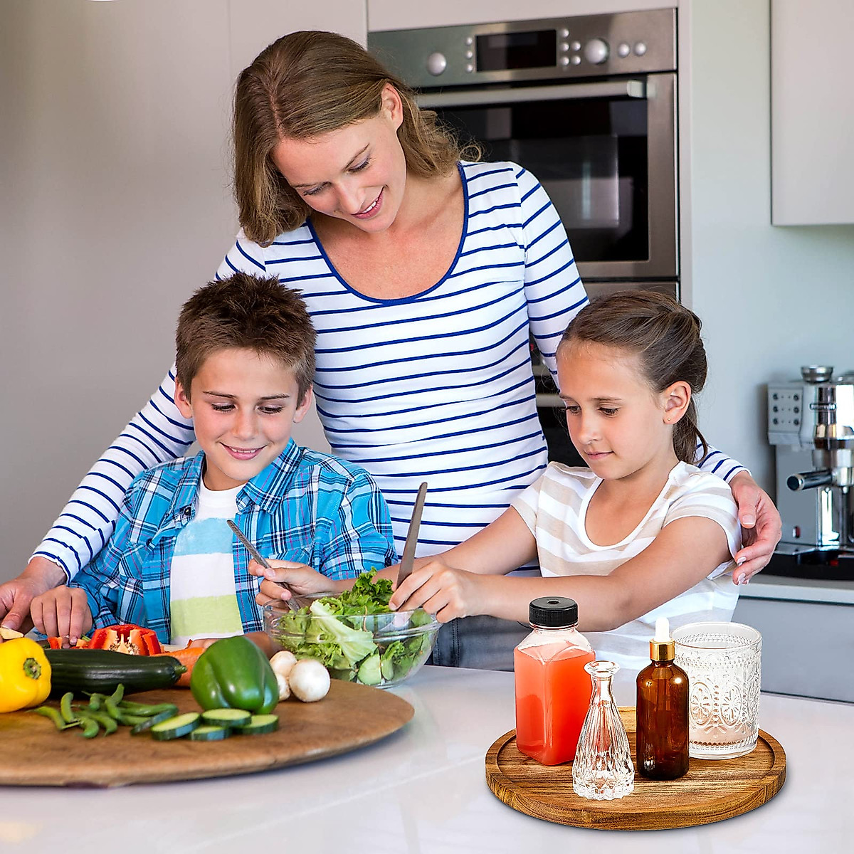 2 Pcs Acacia Wood Lazy Susan 10 Inches Wooden Lazy Susan Organizer Kitchen Turntable Organizer Rotating Round Wood Tray for Cabinet Pantry Table Counter