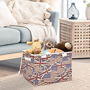 Vnurnrn Collapsible Storage Bin with Lid (British Usa Flag), Foldable Storage Basket Cube for Clothes Toys 16.5×12.6×11.8 Inches