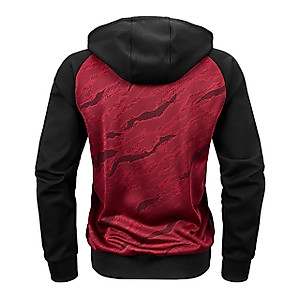 LAIWANG Men's Color Block Hoodie-Full Zip Ultimate Heavyweight Fleece Hoodie-Camo zip up hoodie With Pocket (Claret camouflage, L)