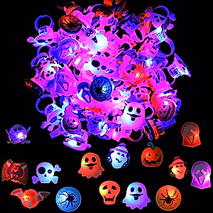 URATOT 100 Pieces Halloween LED Glow Rings Glow in the Dark Rings Halloween Gifts Light Up Toys Rings for Halloween Party Favors Decorations