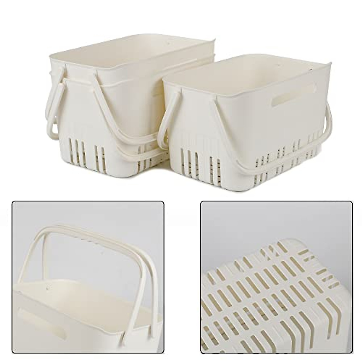 3 Packs Portable Plastic Storage Baskets,Eyluck Plastic Organizer Storage Baskets with Handles,Shower Caddy Basket Organizer Bins for Kitchen Bathroom-11 x 7.7 x 6.2 Inch ,White