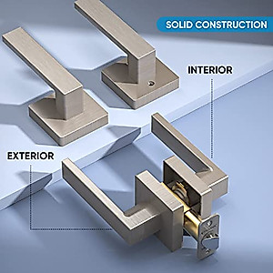 TICONN Door Handle Heavy Duty, Reversible Square Door Lever for Bedroom, Bathroom and Rooms (Satin Nickel, Passage)