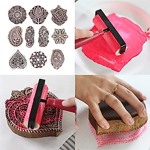 Hashcart® Wooden Pottery Stamps for Block Printing - Handcarved Indian Textile Printing Blocks Set of 10, Wooden Clay Pottery Stamps for Crafting on Fabric, Card & Henna Stamps