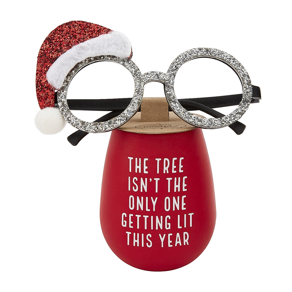 Mud Pie, Tree, Funny Adult Christmas Silicone Wine Glass Set, 16 oz, sunglasses 4 1/2" x 3 1/2"