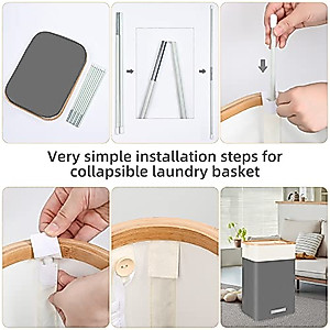 DAKCOS Laundry Basket with Bamboo Handles,80L Collapsible Laundry Hamper,Dirty Clothes Hamper for Bedroom, Bathroom,White-grey
