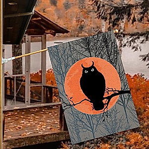 MEHOTOP Owl Halloween House Flag 28 x 40 Double Sided for Outside Large Garden Yard Flags Orange Full Moon Moonlight Burlap Vertical Banner Seasons Decor for Outdoor Lawn Holiday Wall Door Decoration