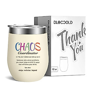 Thank You Gifts for Women, Chaos Coordinator Tumbler, Boss Lady Gifts for Women, Coworker, Mom, Manager, Teacher, Nurse, Birthday, Administrative Professional Day Gifts, 12oz Wine Tumbler, White