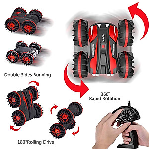 Pussan Gifts for 6-12 Year Old Boys Amphibious Remote Control Car for Kids and Adults 2.4 GHz RC Stunt Car for Boys Girls 4WD Off Road Monster Truck Gifts Remote Control Boat Summer Beach Toy SLC Red