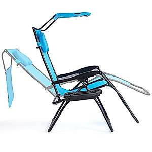 Goplus Zero Gravity Chairs, X-Large Folding Lounge Lawn Chair w/Canopy Shade & Cup Holder, Adjustable Folding Patio Recliner for Pool Porch Deck Oversize (Blue)
